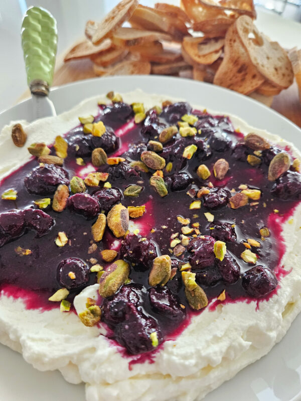 Whipped Ricotta with Savory Blueberry Sauce and Pistachios - Women of Today