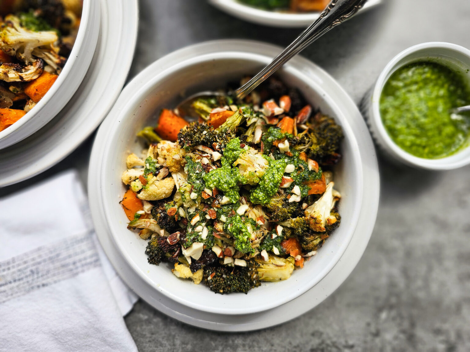 One-Pan Roast Veggies with Almond Pesto - Women of Today