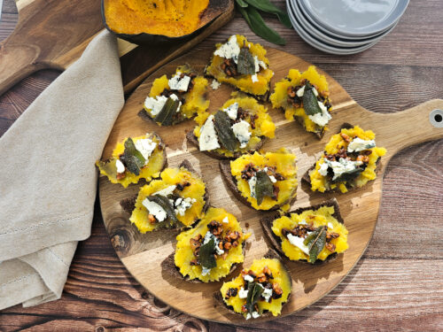 Smashed Acorn Squash with Pumpernickel Crostini - Women of Today
