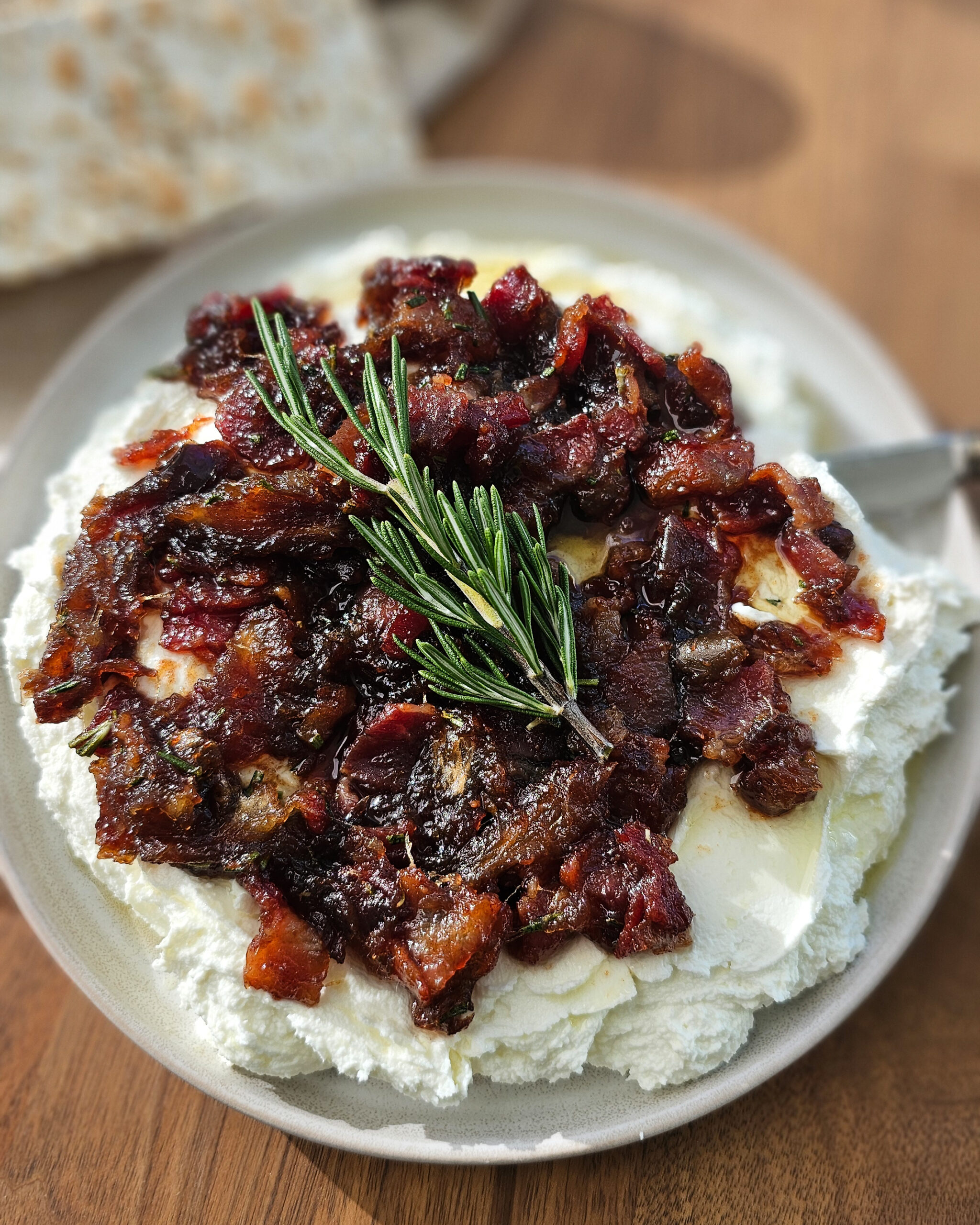 Whipped Goat Cheese with Candied Dates, Bacon and Rosemary - Women of Today